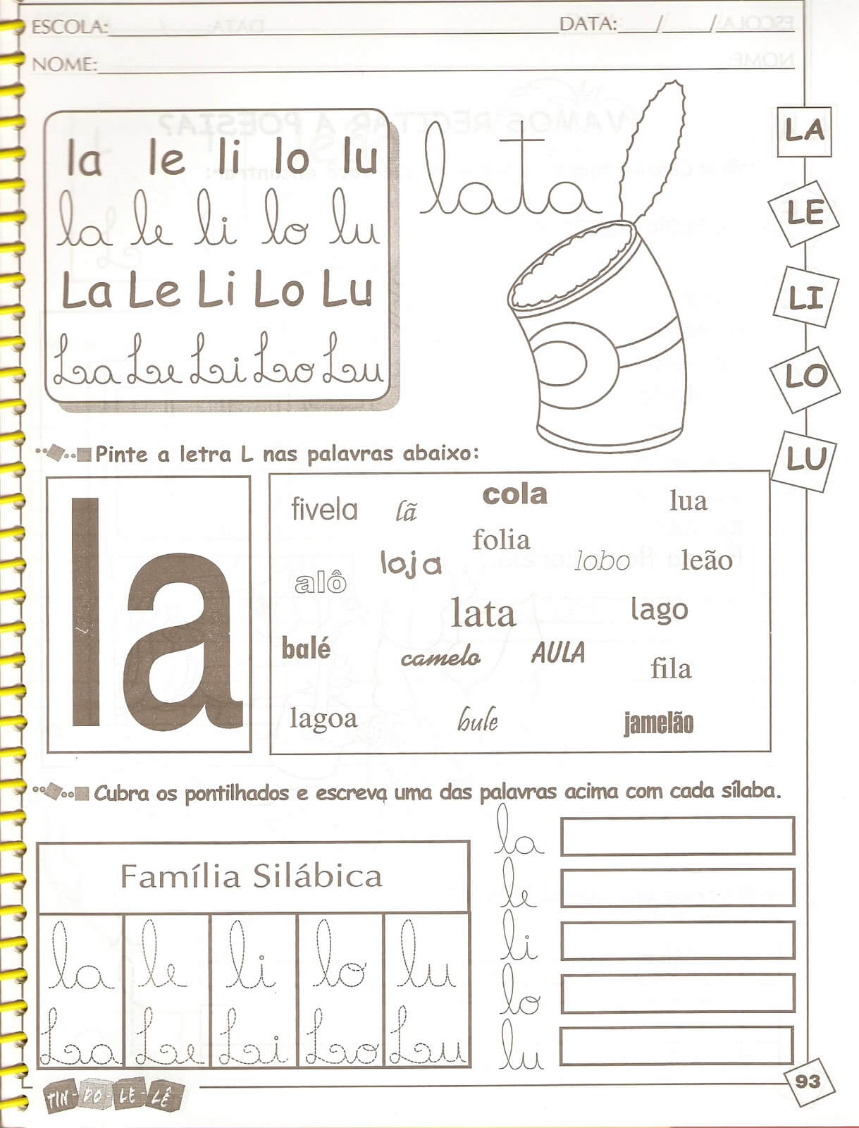 La Le Li Lo Lu Silabas Iniciales White Background By